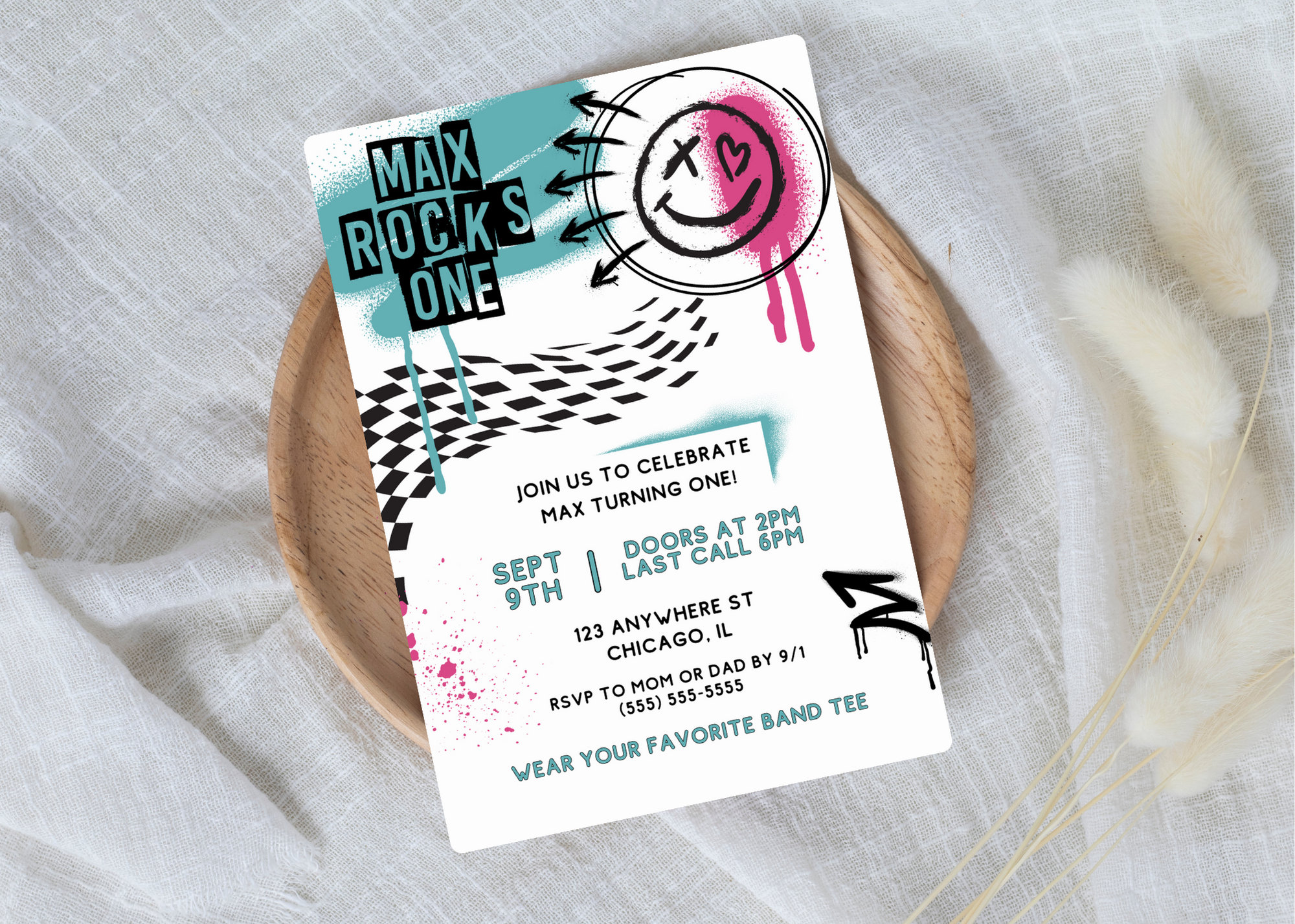Punk Rock Invite, Invitation, Kid's Birthday, Editable Template ...