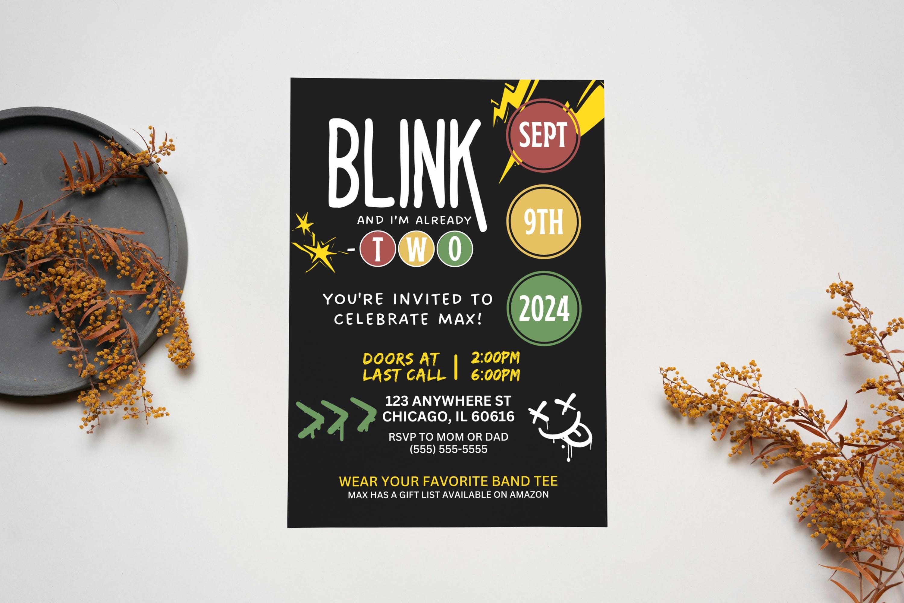 Punk Rock Invite, Invitation, Kid's Birthday, Editable Template ...