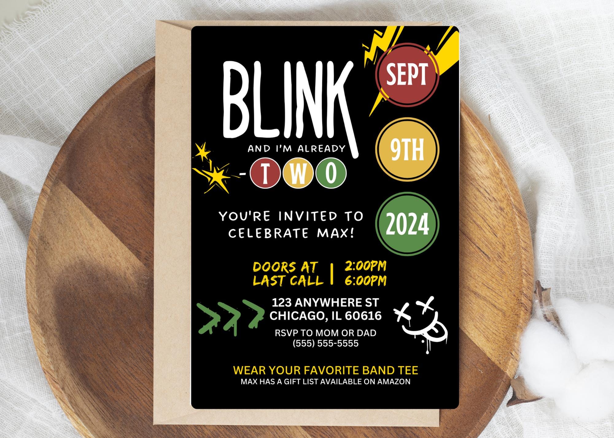 Punk Rock Invite, Invitation, Kid's Birthday, Editable Template ...