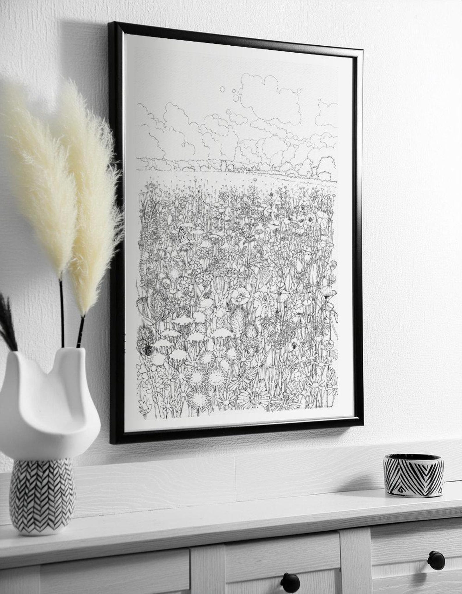 A3 Print of Pen & Ink Drawing 'english Meadow'. Super Detailed Line ...