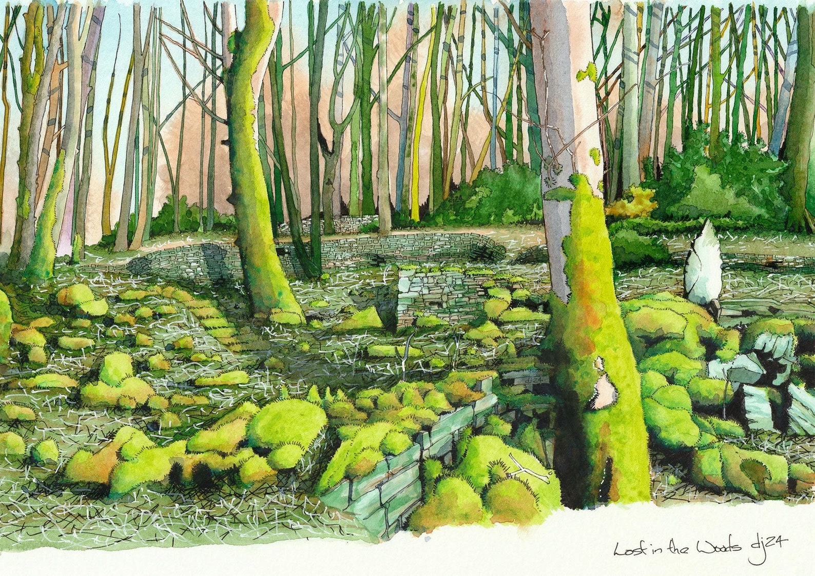 Lost in the Woods A4 Colourful, Quality Print Watercolour Painting With ...