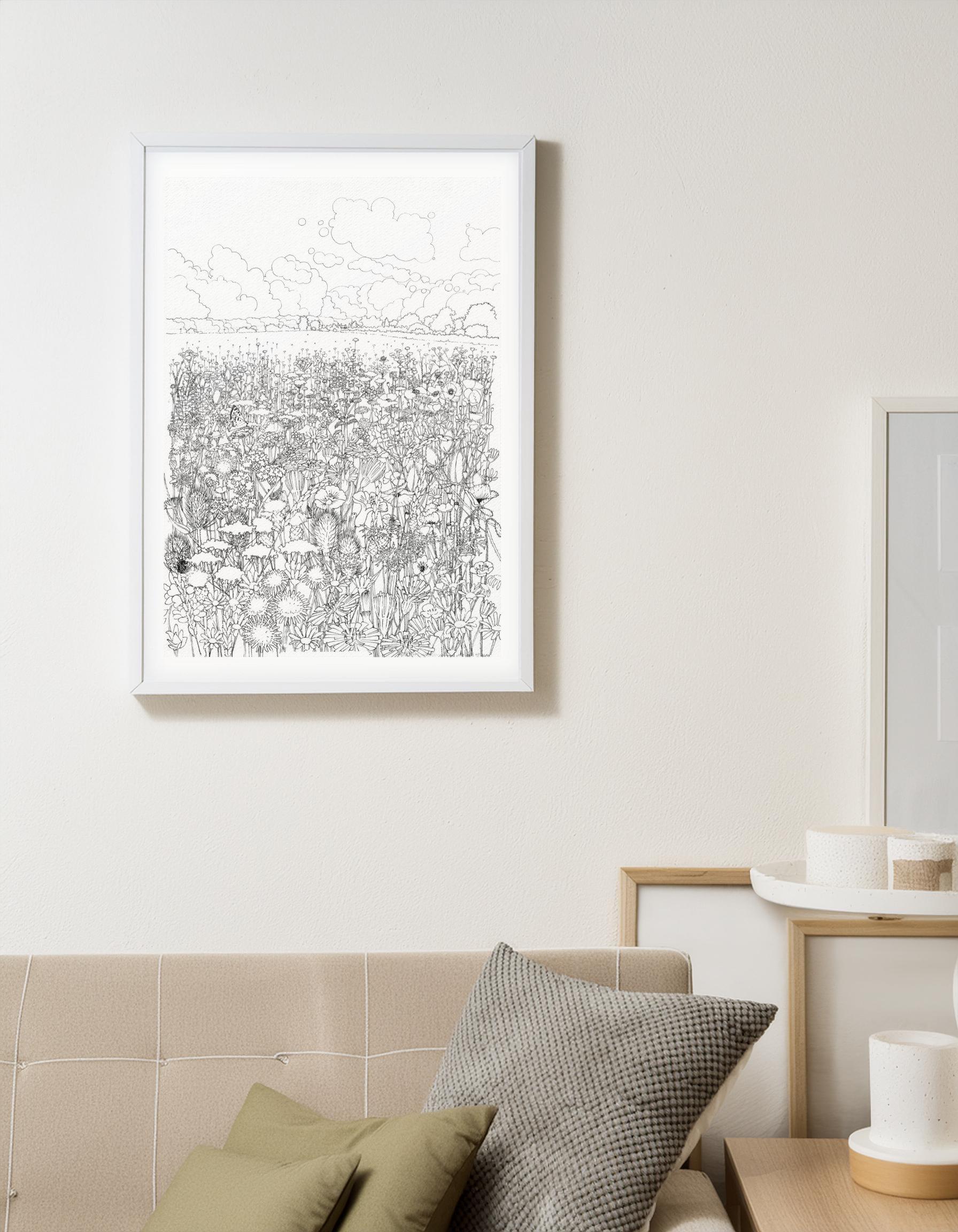 A3 Print of Pen & Ink Drawing 'english Meadow'. Super Detailed Line ...