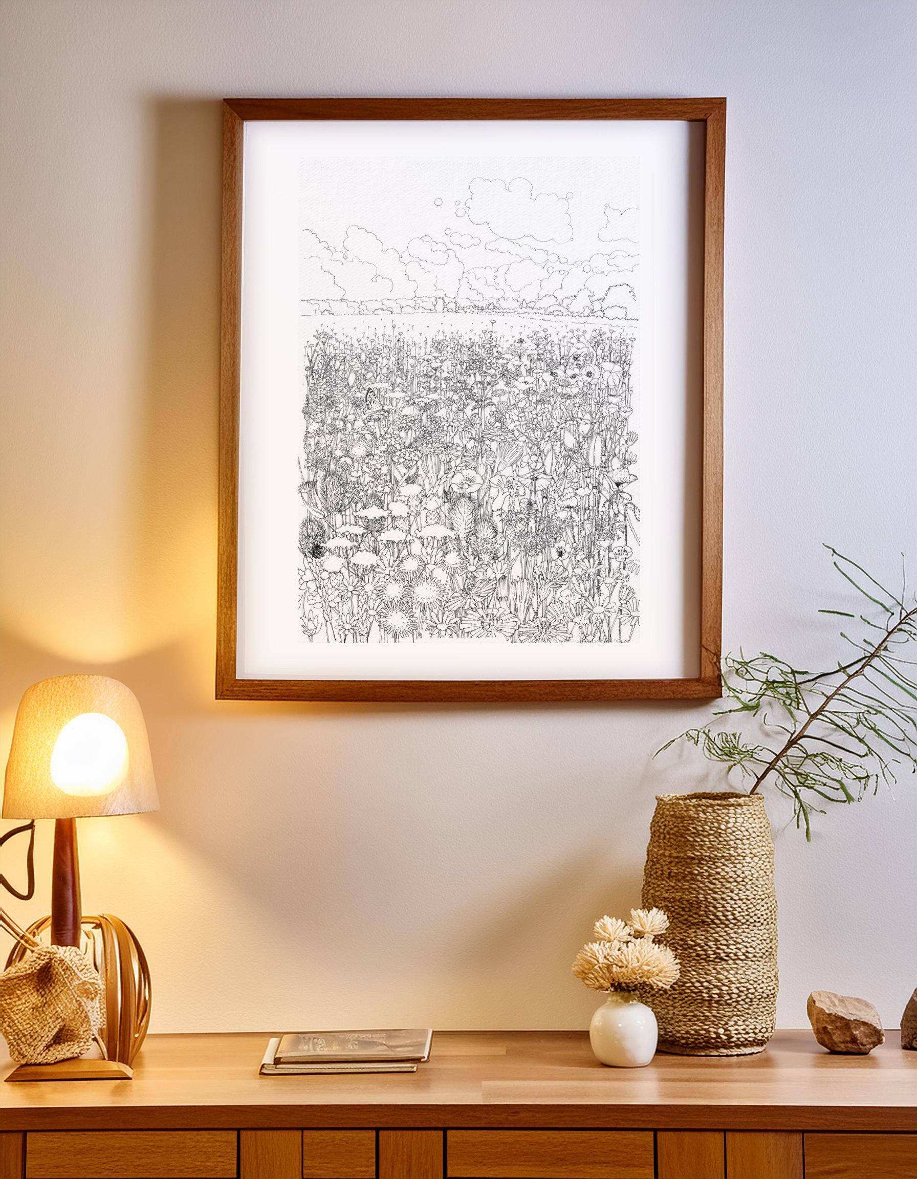 A3 Print of Pen & Ink Drawing 'english Meadow'. Super Detailed Line ...