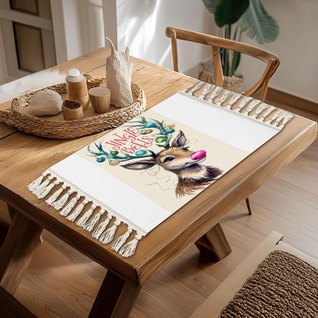 Love Joy Jingle Bells Coffee Table Mat Placemat With Tassels - Etsy