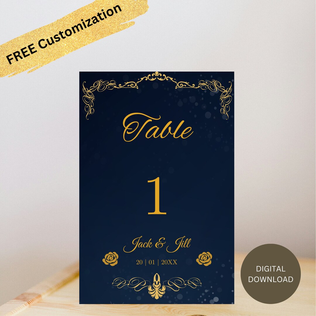 Customizable Navy and Gold Table Numbers 4x6 5x7 Digital Download 25 ...