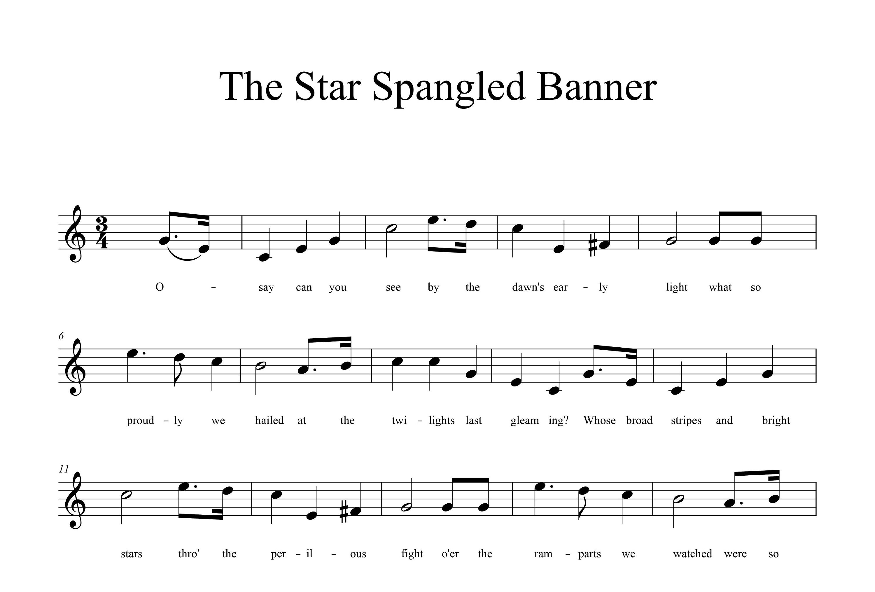 The Star Spangled Banner - Sheet Music, Soprano/tenor Recorder, INSTANT ...