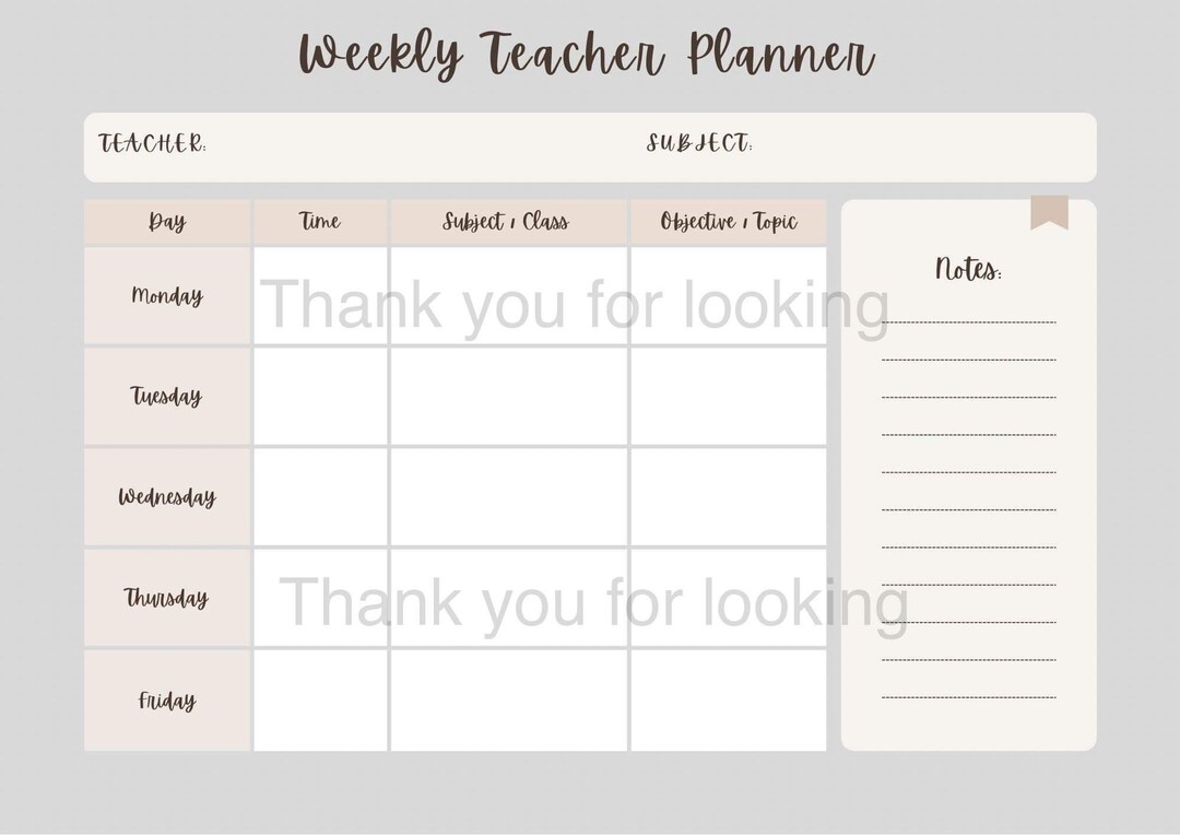 Teacher Planner Sheet, Weekly Printable Teacher Planner Page for Making ...