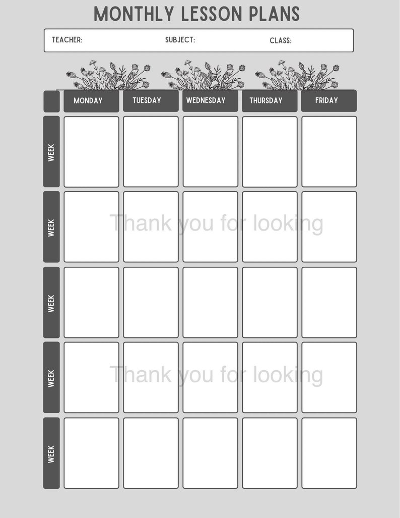 Teacher Monthly Planner Sheet Printable Planner Substitute Planner ...