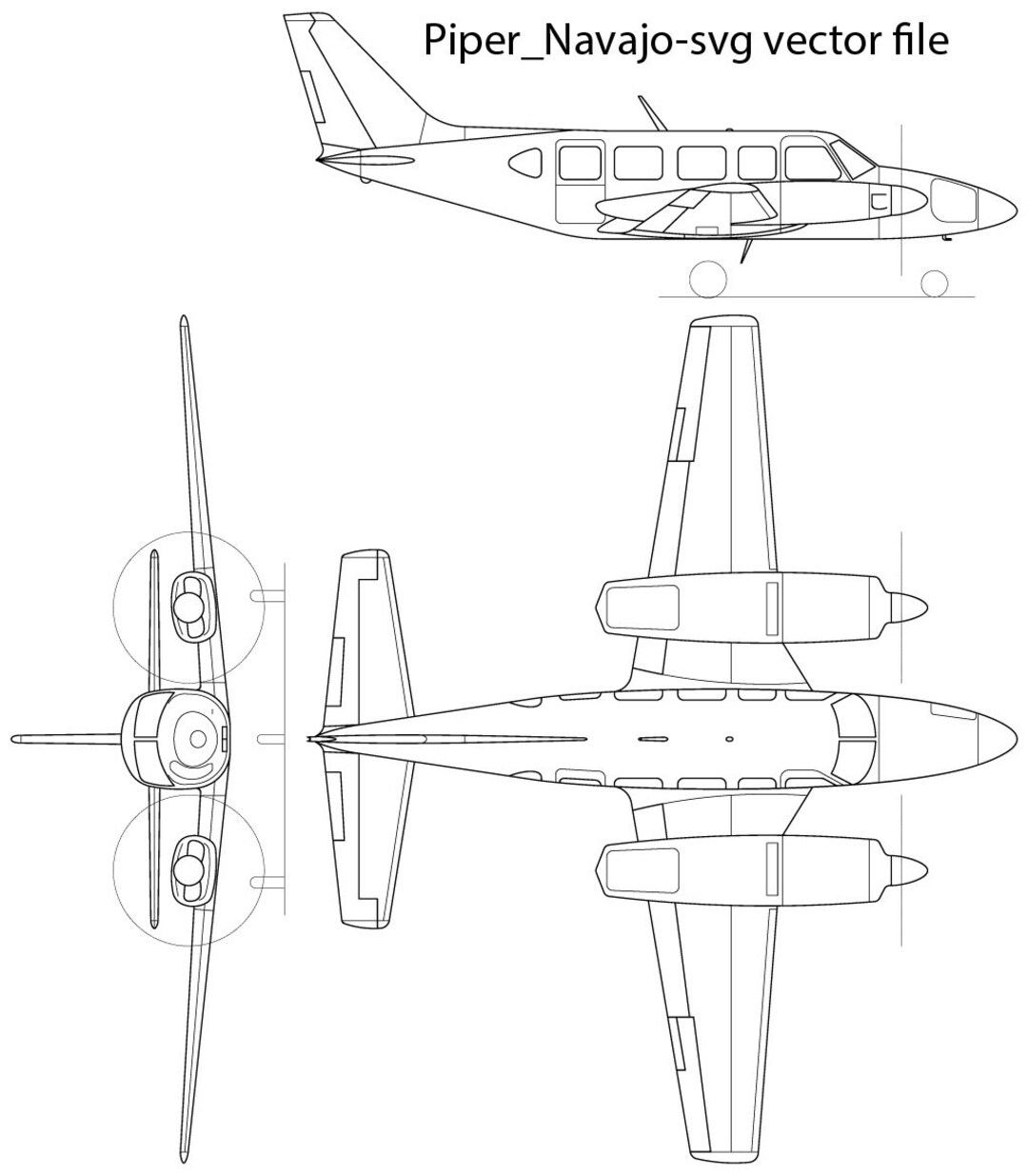 Piper Navajo Svg Vector File, Black White, Helicopter, Jet, Line Art ...
