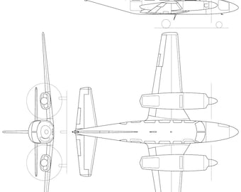 Arado E 340 3 View Svg Vector File , Black White, Helicopter, Jet, Line ...