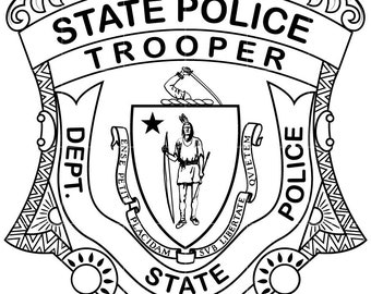 Massachusetts State Svg Police Badge Vector Patch Black White Outline ...