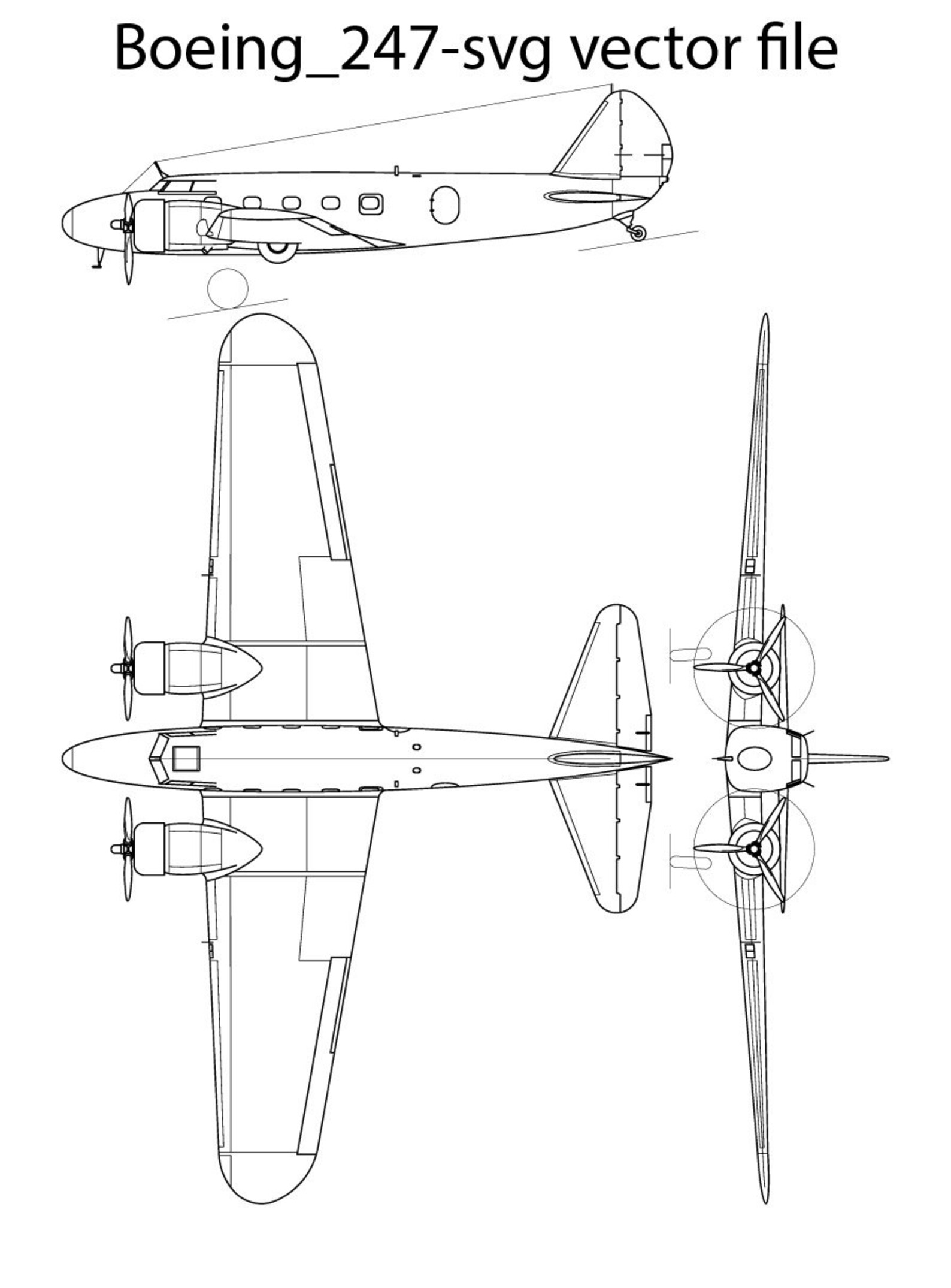 Boeing 247 Svg Vector File , Black White, Helicopter, Jet, Line Art ...