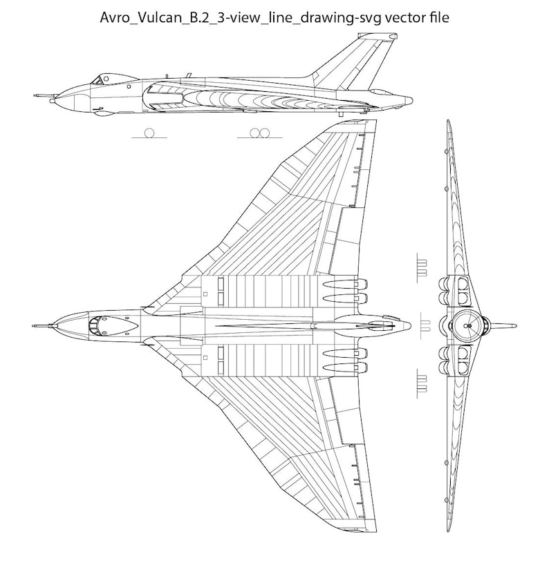 Avro Vulcan B 2 3 View Line Drawing Svg Vector File , Black White ...