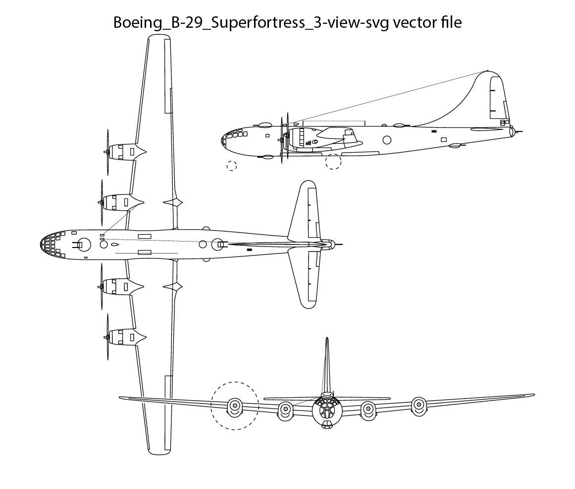 Boeing B 29 Superfortress 3 View Svg Vector File , Black White ...