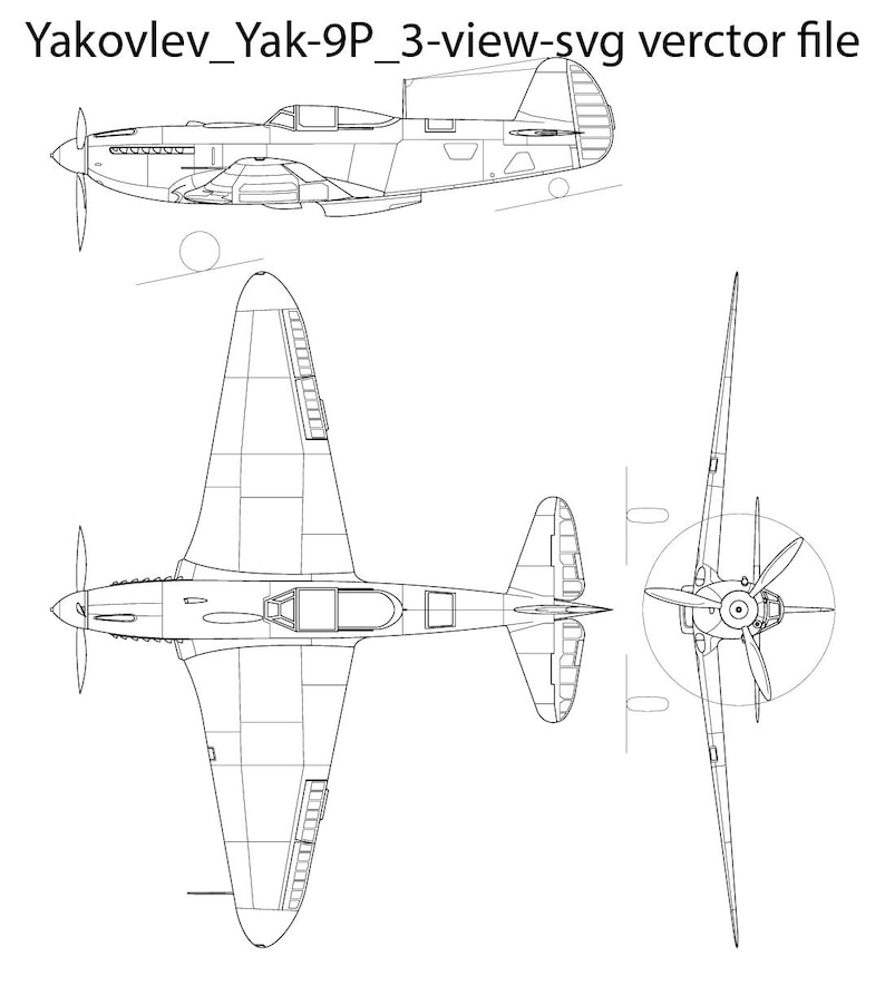 Yakovlev Yak 9P 3 View Svg Vector File, Black White, Helicopter, Jet ...