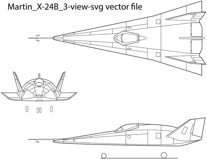 Martin X 24B 3 View Svg Vector File, Black White, Helicopter, Jet, Line ...