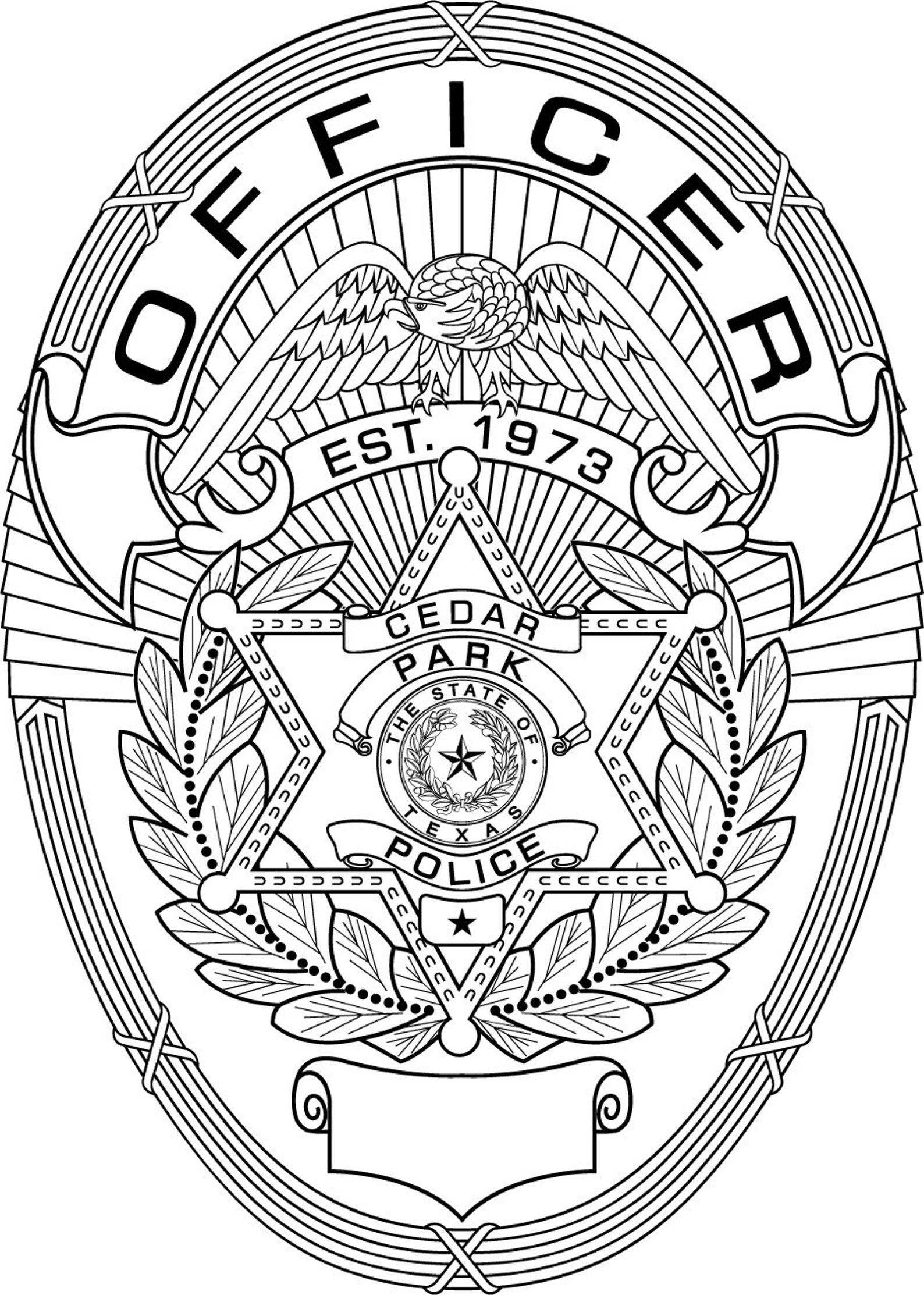 Cedar Park Police Officer Vector Badge With Eagle Black White Outline CNC Cut, Laser Cutting ...