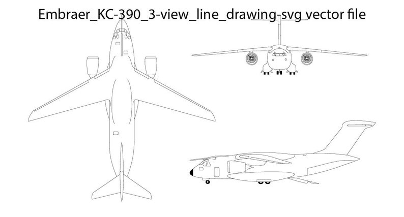Embraer KC 390 3 View Line Drawing Svg Vector File, Black White ...