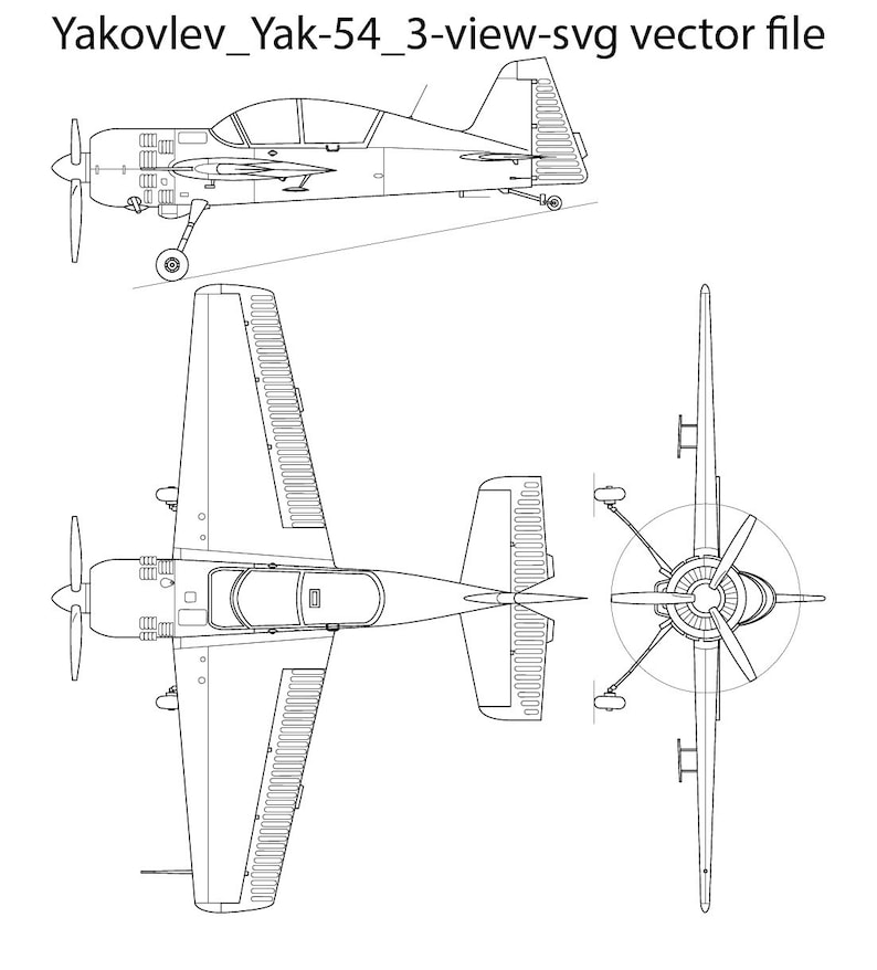 Yakovlev Yak 54 3 View Svg Vector File, Black White, Helicopter, Jet ...