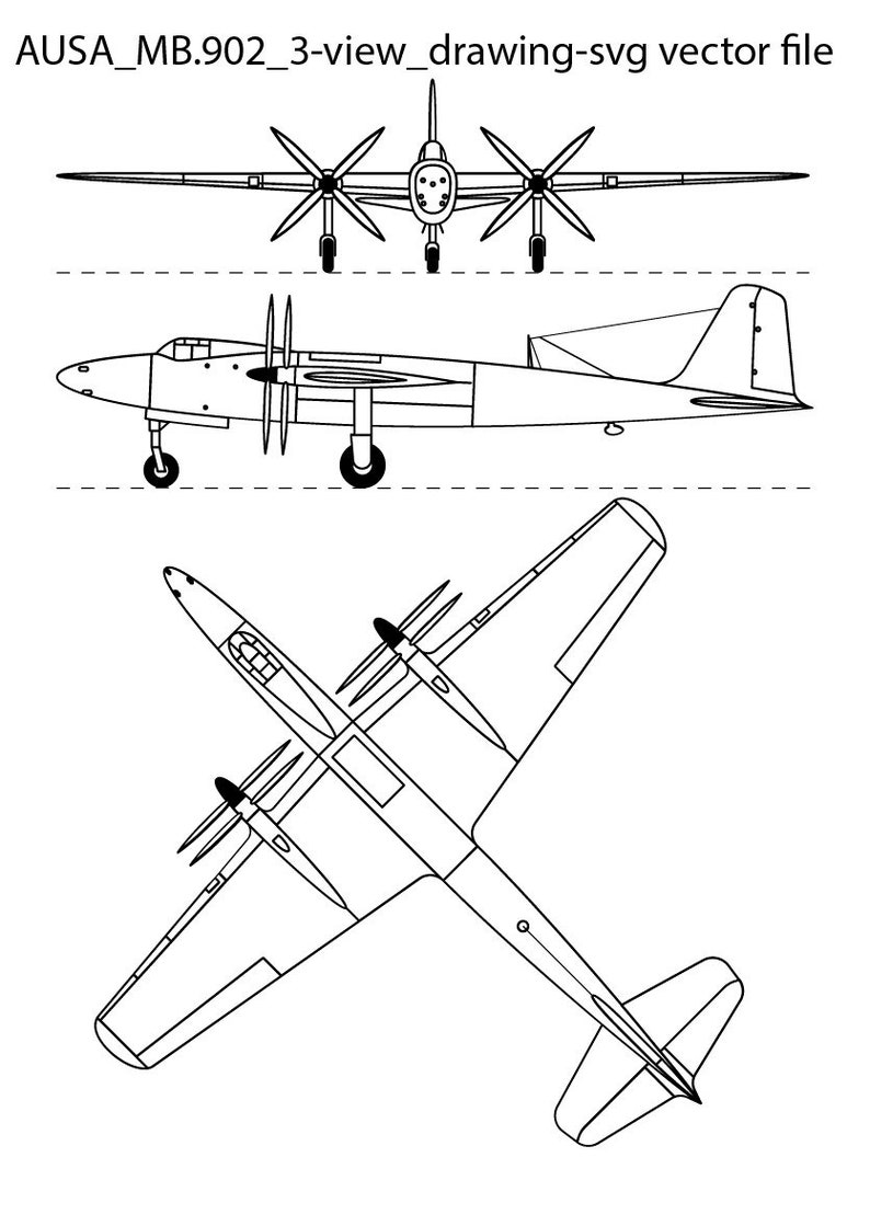 AUSA MB 902 3 View Drawing Svg Vector File , Black White, Helicopter ...