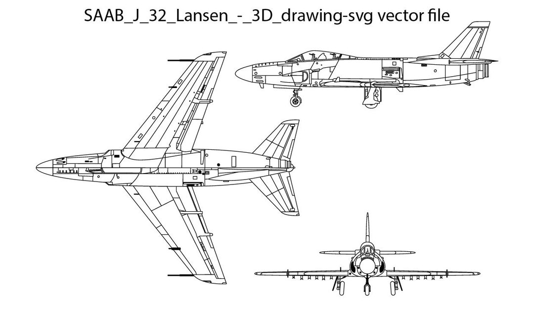 SAAB J 32 Lansen 3D Drawing Svg Vector File, Black White, Helicopter ...