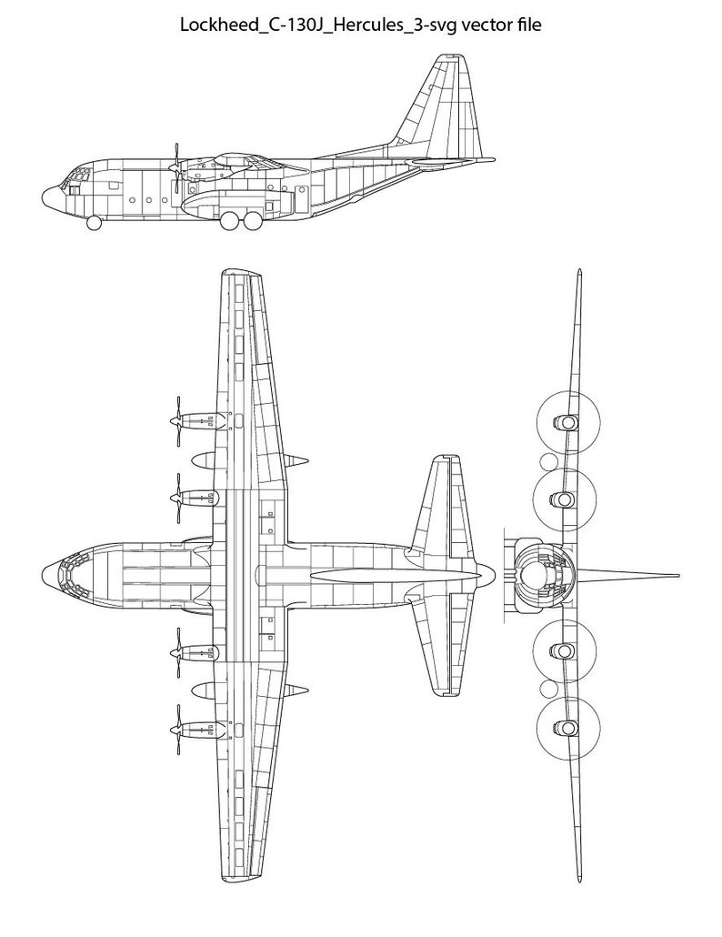 Lockheed C 130J Hercules 3 Svg Vector File, Black White, Helicopter ...