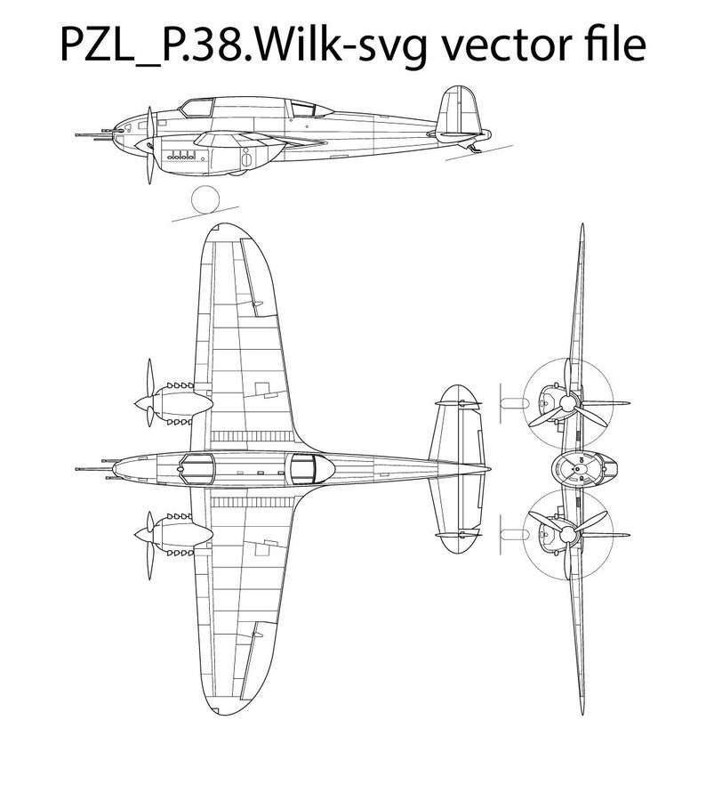 PZL P 38 Wilk Svg Vector File, Black White, Helicopter, Jet, Line Art ...