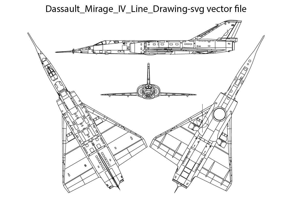 Dassault Mirage IV Line Drawing Svg Vector File, Black White ...