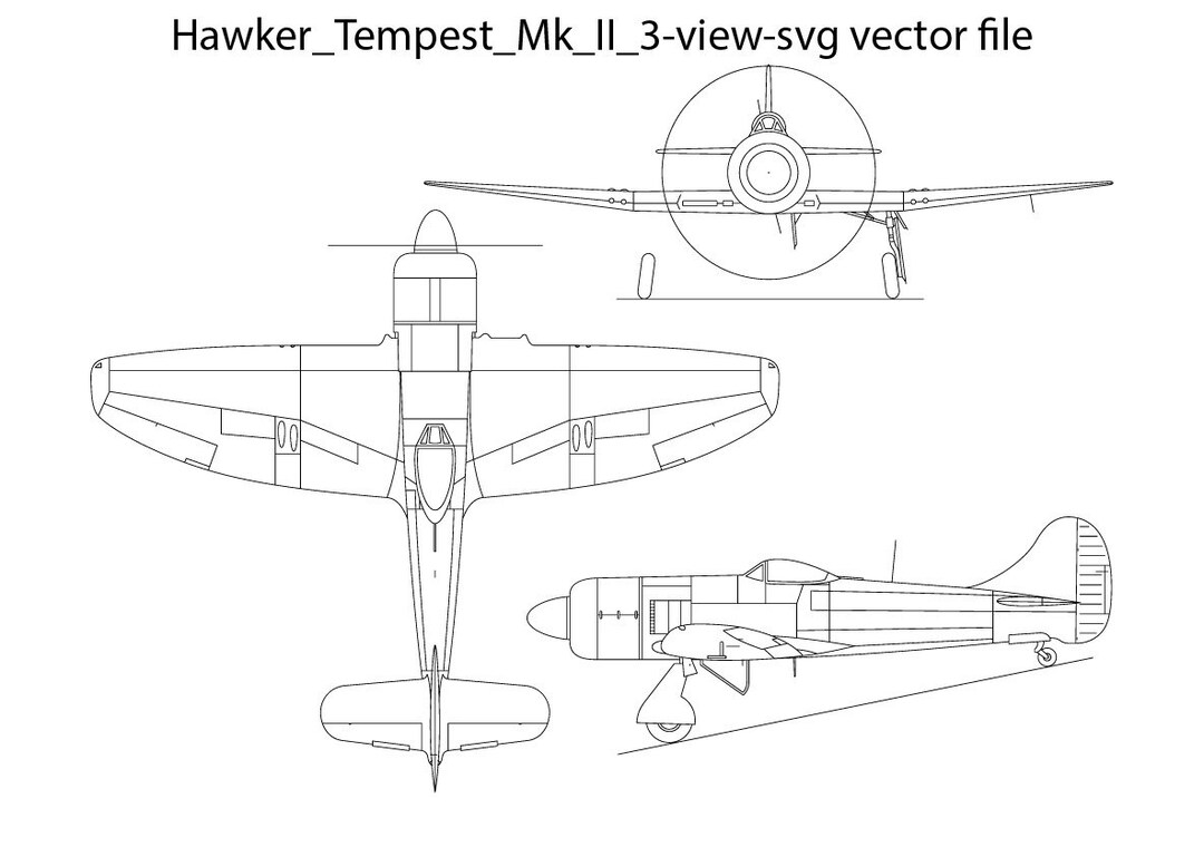 Hawker Tempest Mk II 3 View Svg Vector File, Black White, Helicopter ...