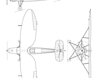 Grumman F6F Hellcat 3 View Line Drawing Vector File, Black White ...