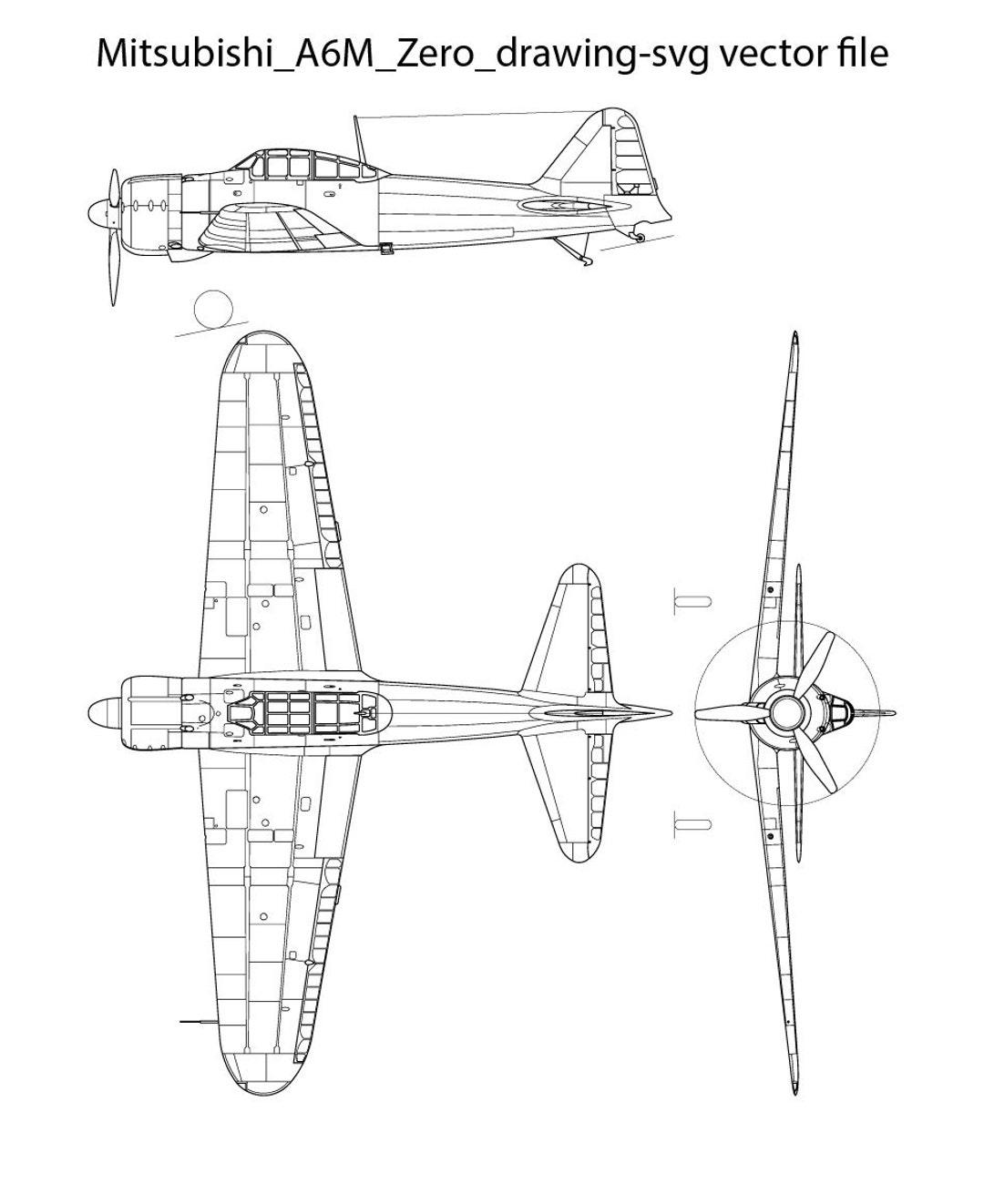 Mitsubishi A6M Zero Drawing Svg Vector File, Black White, Helicopter ...