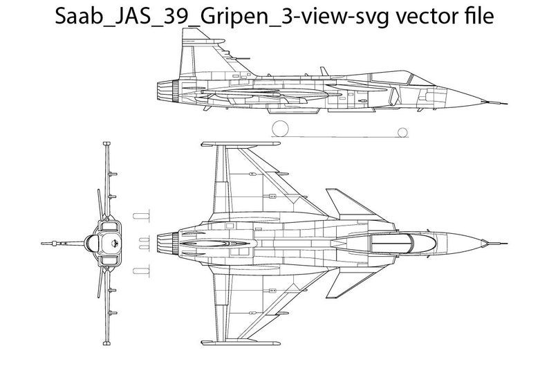 Saab JAS 39 Gripen 3 View Svg Vector File, Black White, Helicopter, Jet ...