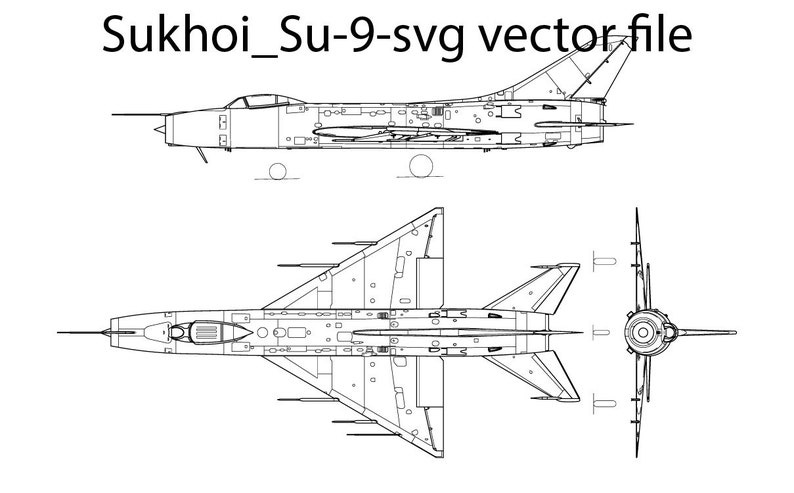 Sukhoi Su 9 Svg Vector File, Black White, Helicopter, Jet, Line Art ...