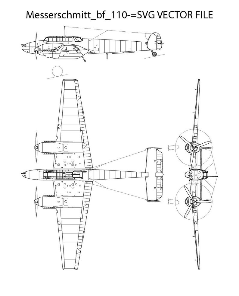 Messerschmitt Bf 110 SVG VECTOR FILE, Black White, Helicopter, Jet ...