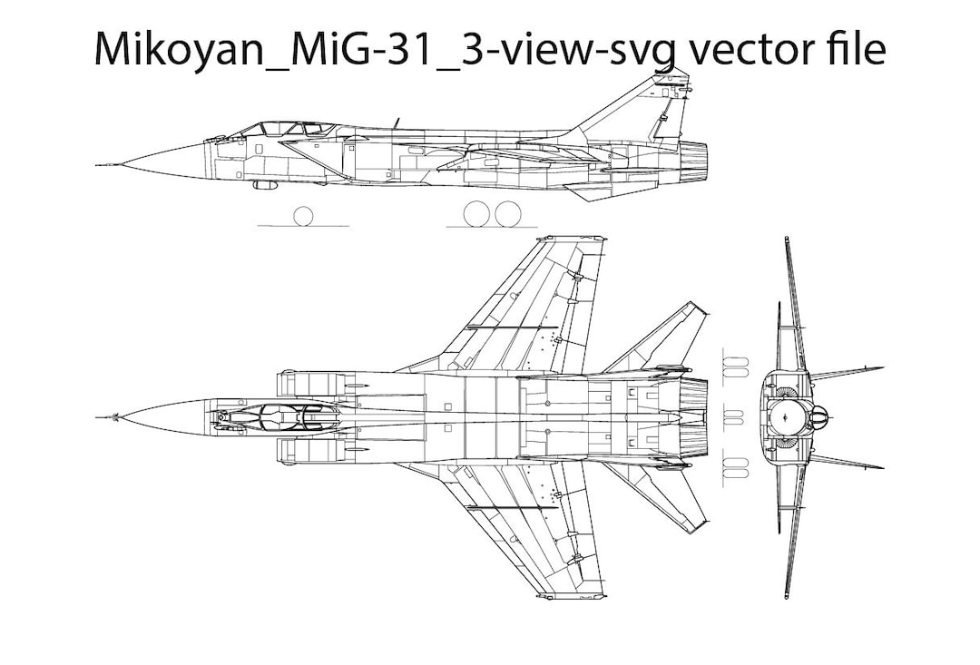Mikoyan Mig 31 3 View Svg Vector File, Black White, Helicopter, Jet ...