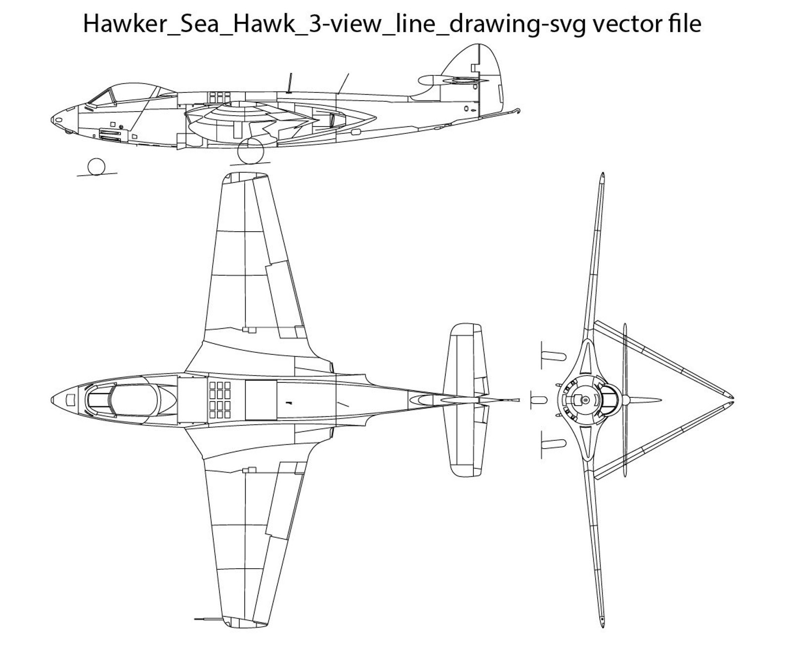 Hawker Sea Hawk 3 View Line Drawing Svg Vector File, Black White ...