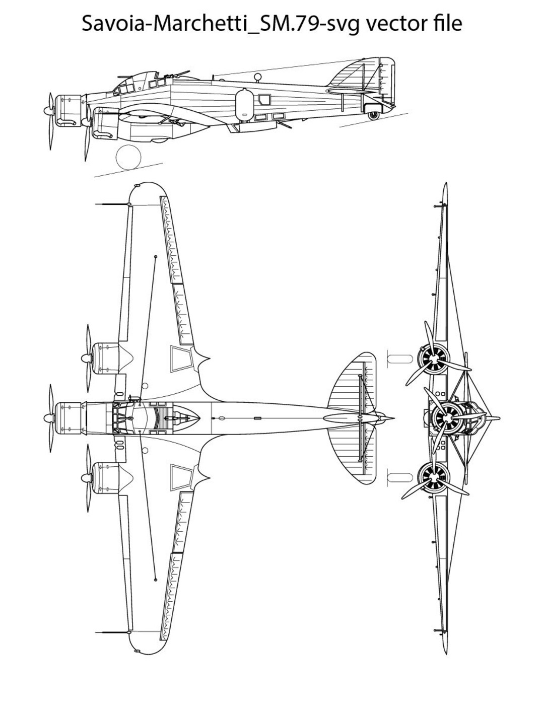 Savoia Marchetti SM 79 Svg Vector File, Black White, Helicopter, Jet ...