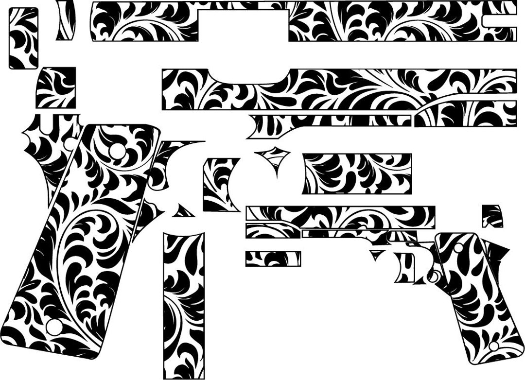 Colt 1911 Gun Flowral Template Badge, SVG, Vector, DXF, CNC, Cricut ...