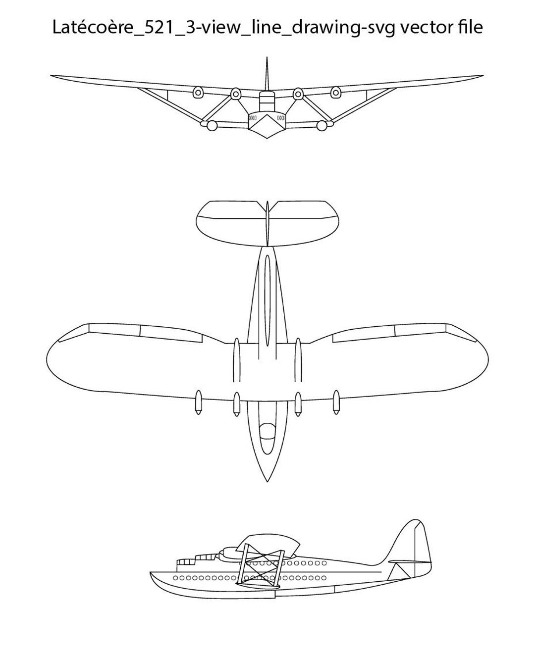 Latecoere 521 3 View Line Drawing Svg Vector File, Black White ...