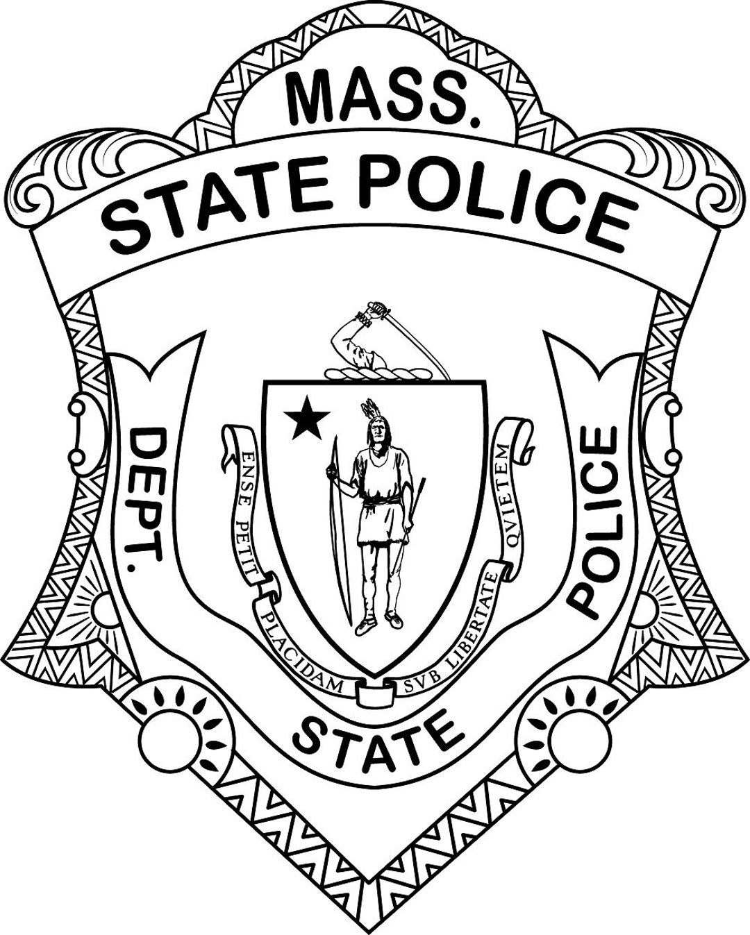 Massachusetts State Police Badge Badge, SVG, Vector, DXF, CNC, Cricut ...