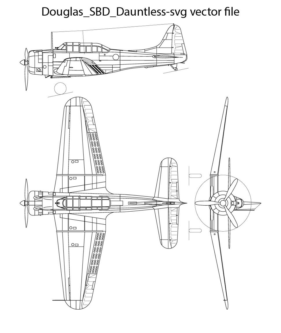 Douglas SBD Dauntless Svg Vector File , Black White, Helicopter, Jet ...