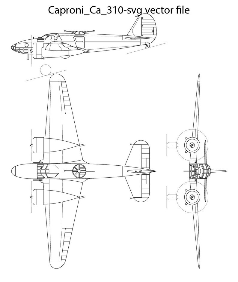 Caproni Ca 310 Svg Vector File, Black White, Helicopter, Jet, Line Art ...