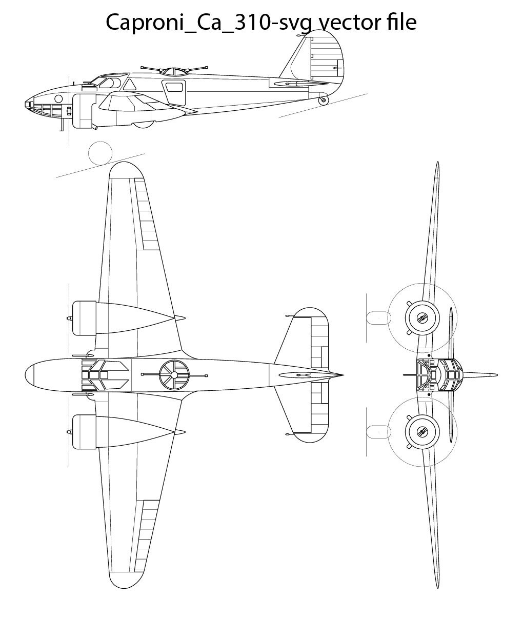 Caproni Ca 310 Svg Vector File, Black White, Helicopter, Jet, Line Art ...