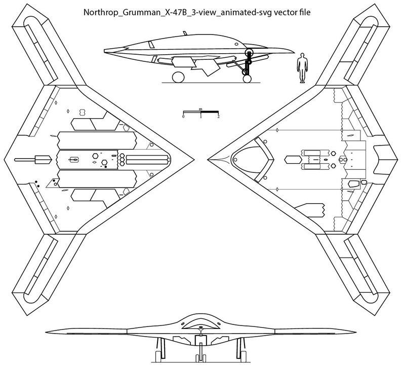Northrop Grumman X 47B 3 View Animated Svg Vector, Black White, Helicopter, Jet, Line Art ...
