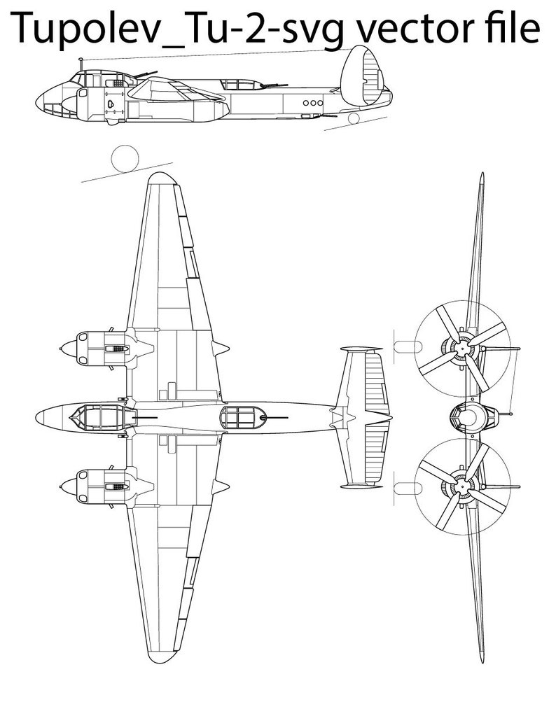 Tupolev Tu 2 Svg Vector File, Black White, Helicopter, Jet, Line Art ...