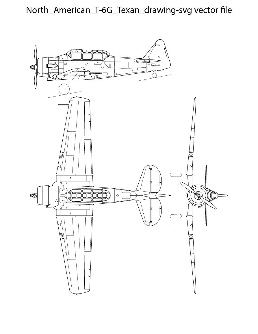 North American T 6G Texan Drawing Svg Vector File, Black White ...
