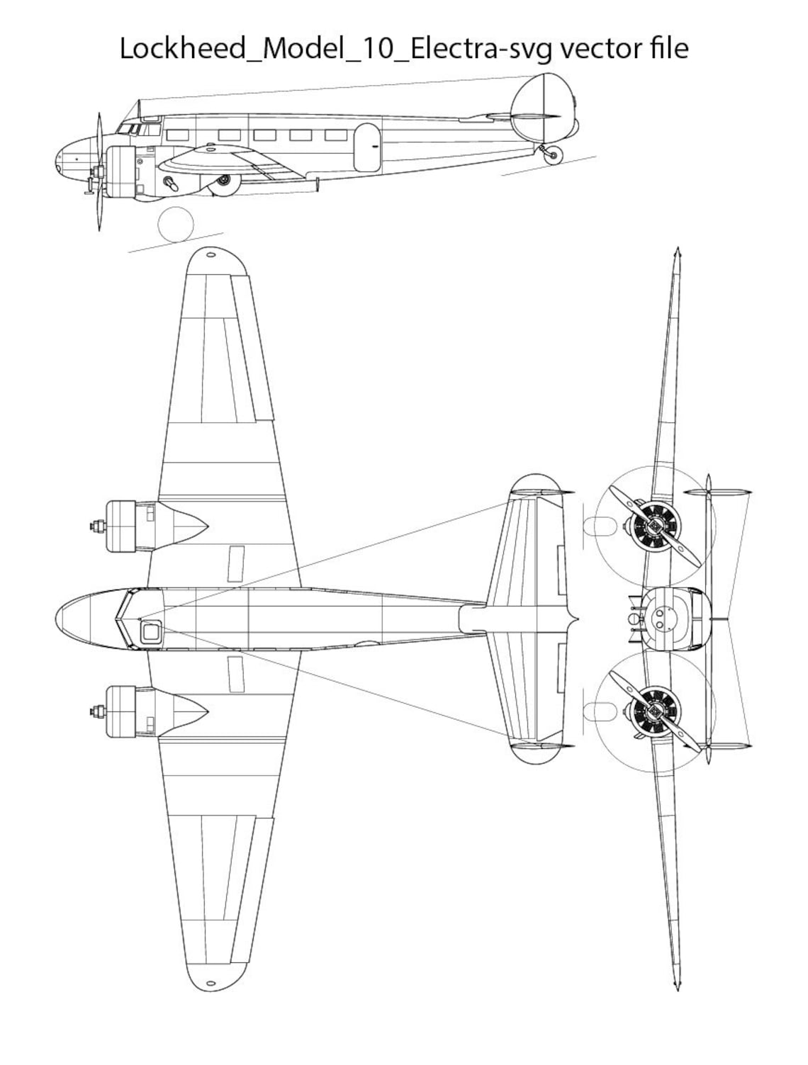 Lockheed Model 10 Electra Svg Vector File, Black White, Helicopter, Jet ...