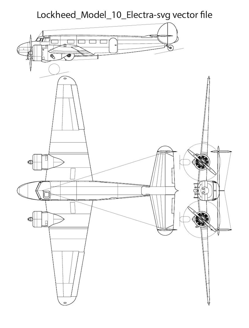 Lockheed Model 10 Electra Svg Vector File, Black White, Helicopter, Jet ...