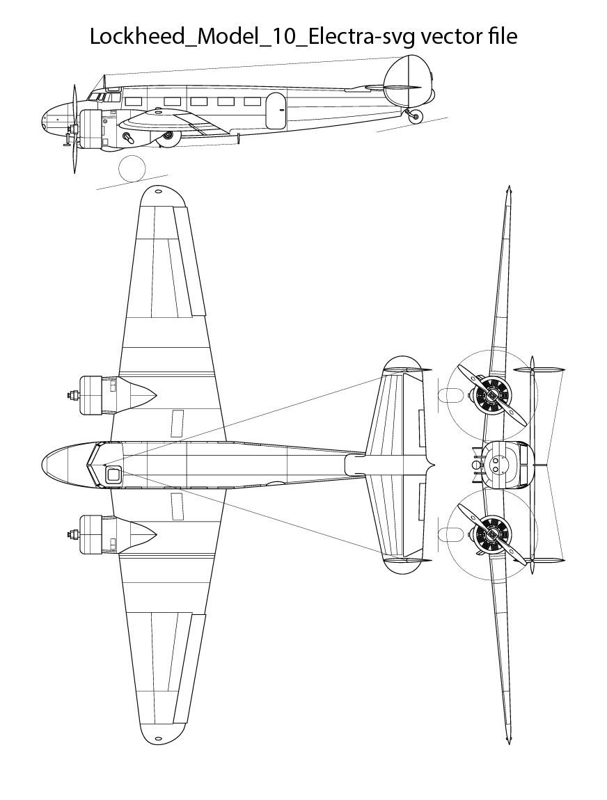 Lockheed Model 10 Electra Svg Vector File, Black White, Helicopter, Jet ...