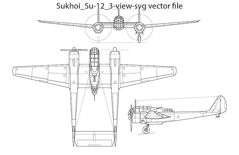Sukhoi Su 12 3 View Svg Vector File, Black White, Helicopter, Jet, Line ...